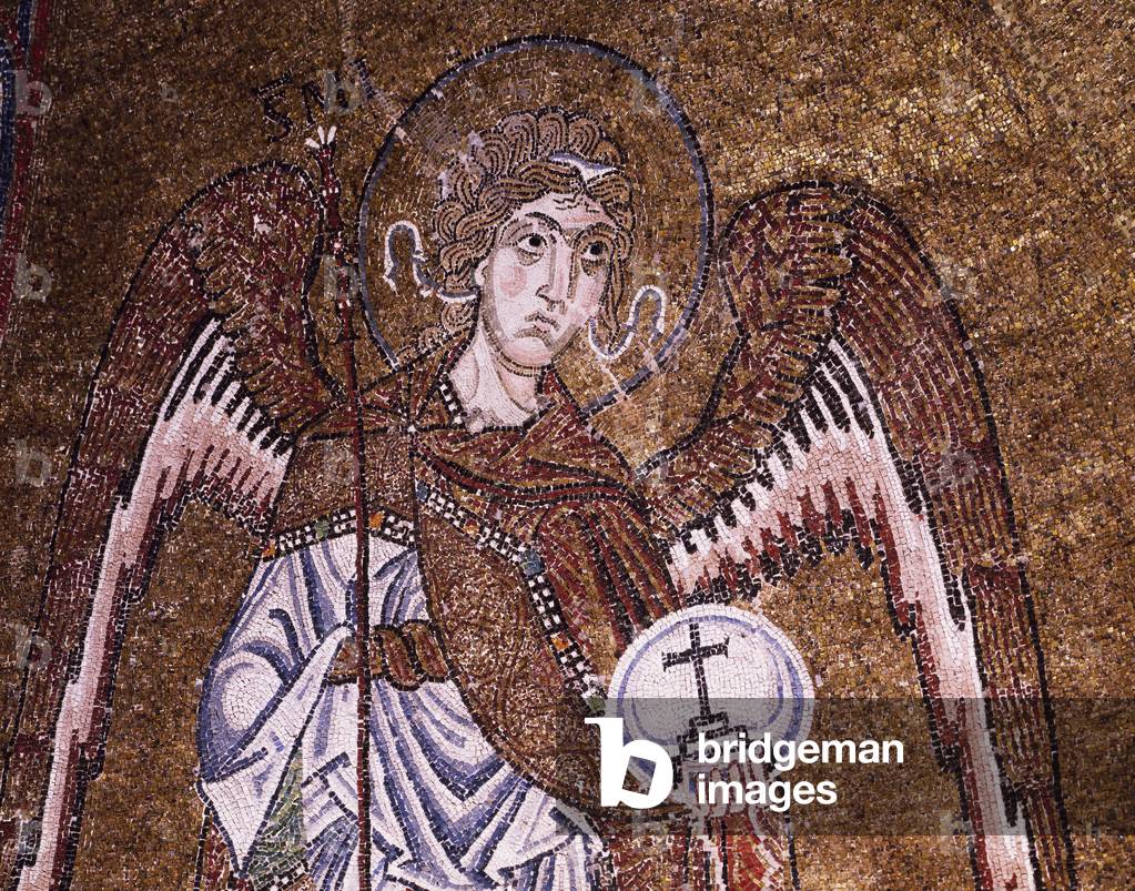 Image of Half-figure of Archangel Michael, detail from enthroned Virgin ...