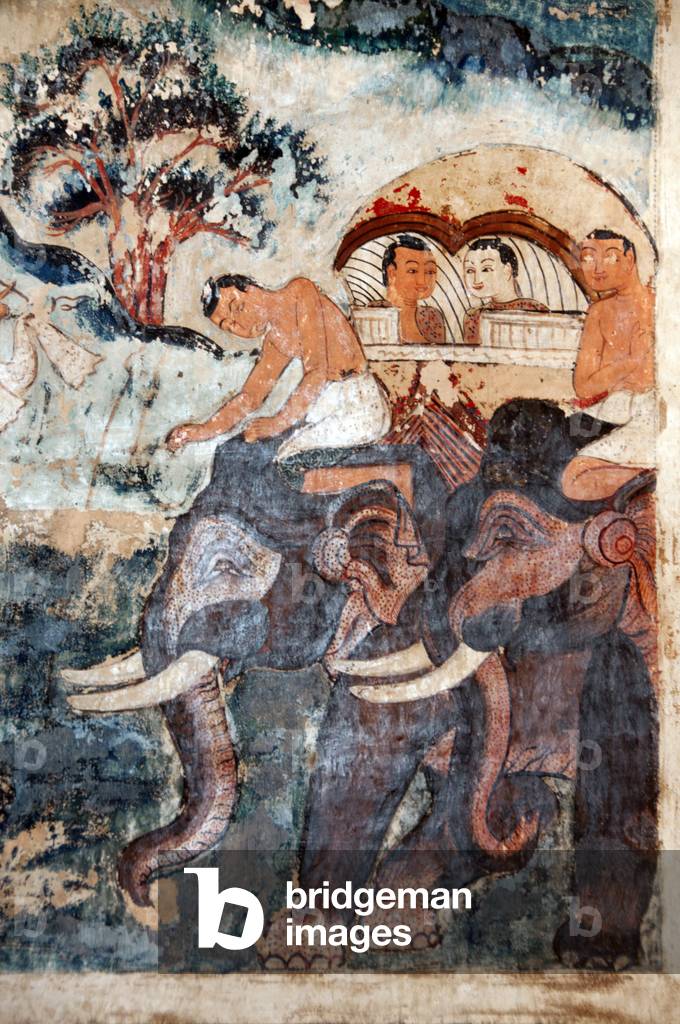 Image of Thailand: Elephants, mahouts and a howdah, southern wall mural ...