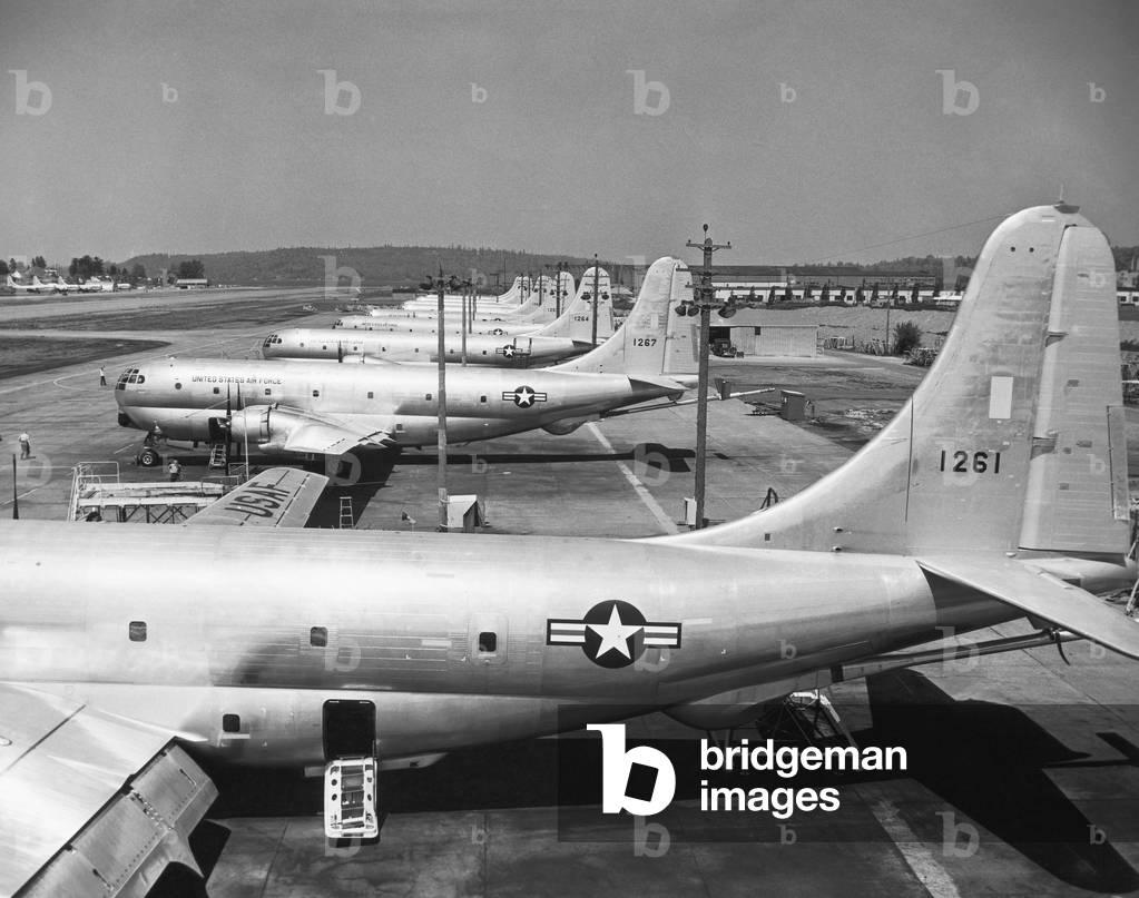 Image of High angle view of military airplanes at a military base,