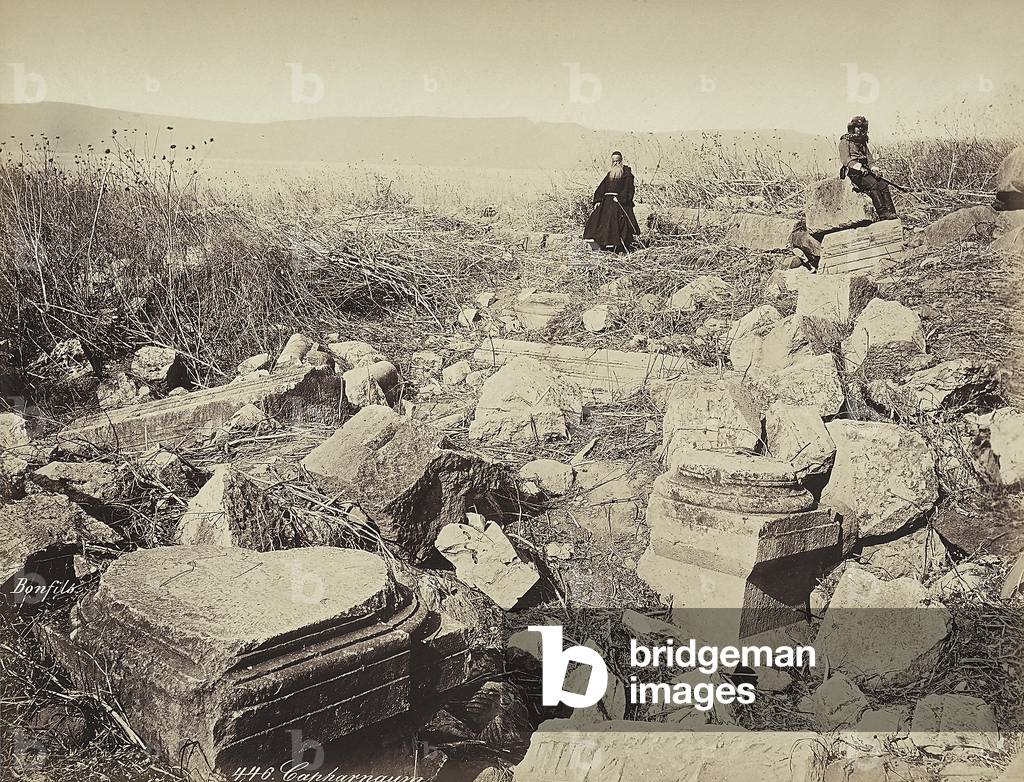 Image of A monk and a man with a gun pose, sitting by Bonfils, Felix ...