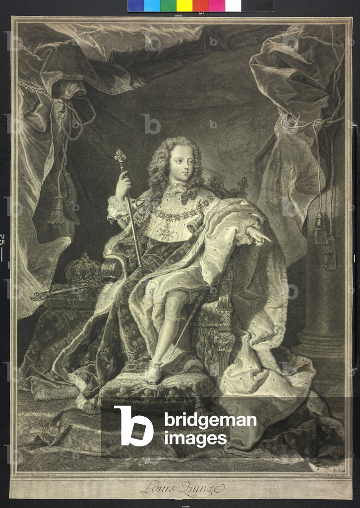 Image of King of France Louis XV, 18th century (etching) by Drevet ...