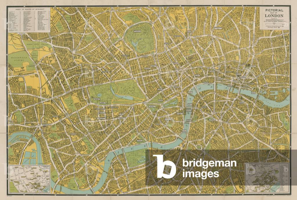 Image of Pictorial Map of London (coloured engraving) by English School ...