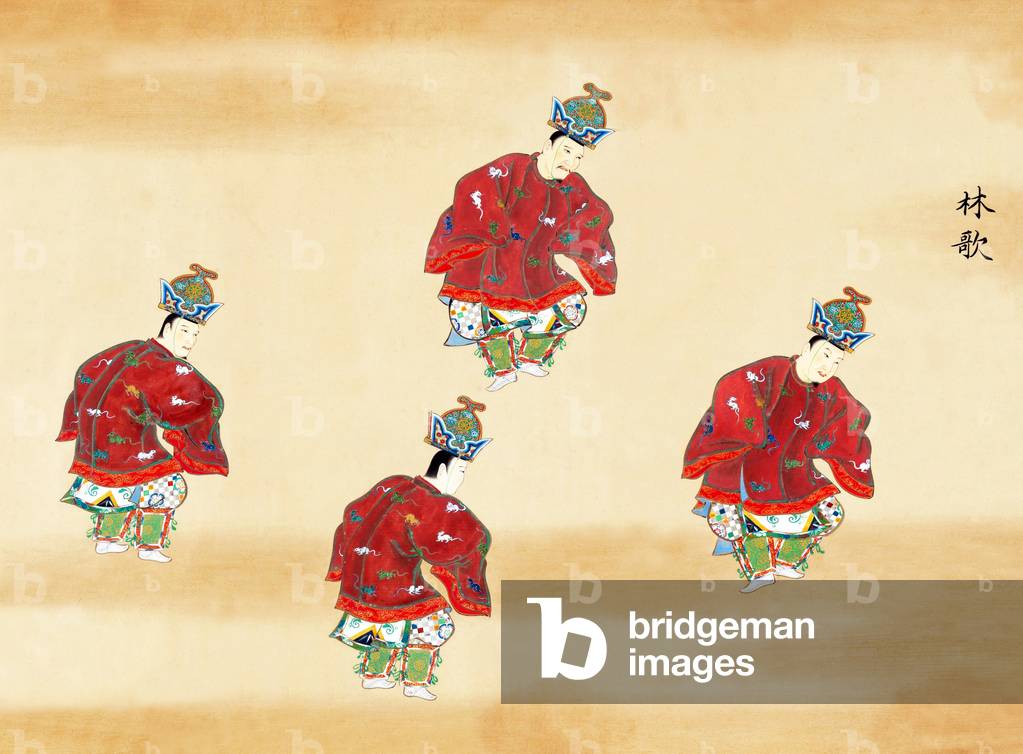 Image of Japan: 'Bugaku' dancers depicted in a horizontal 'emaki ...