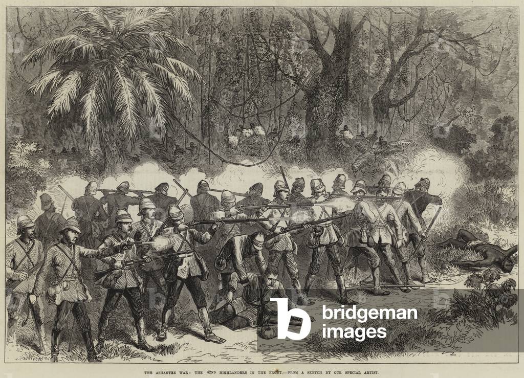 Image of The Ashantee War, the 42nd Highlanders in the Front (engraving ...