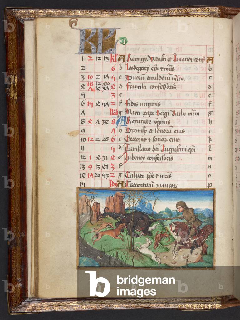 Image of The calendar page for October with a miniature of by German ...