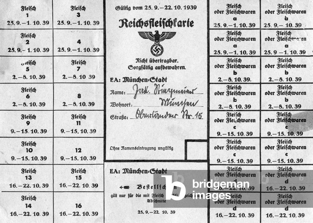 Image of Ration card for meat (b/w photo)