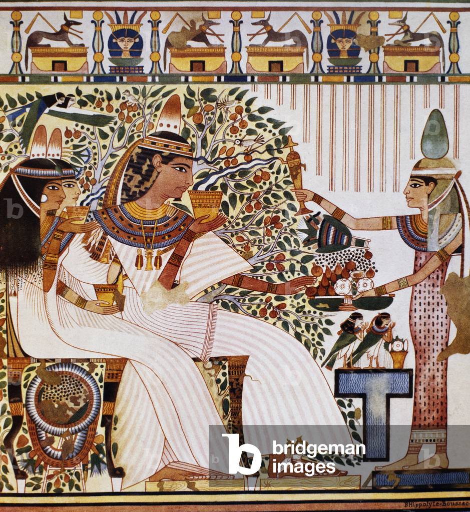 Image of Userhat, his wife Hatshepsut, mother Twosret in front of Sycamore