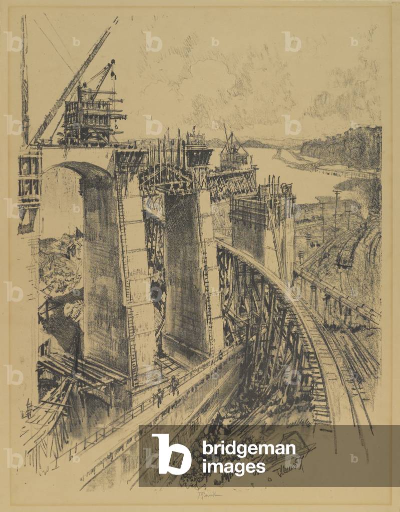 Image of Approaches to Gatun Lock, 1912 (litho) by Pennell, Joseph ...