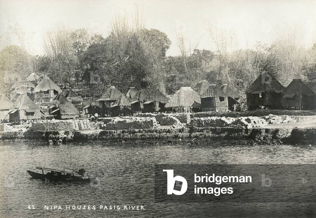 Image of PHILIPPINES, c.1900 A view of nipa houses along the Pasig