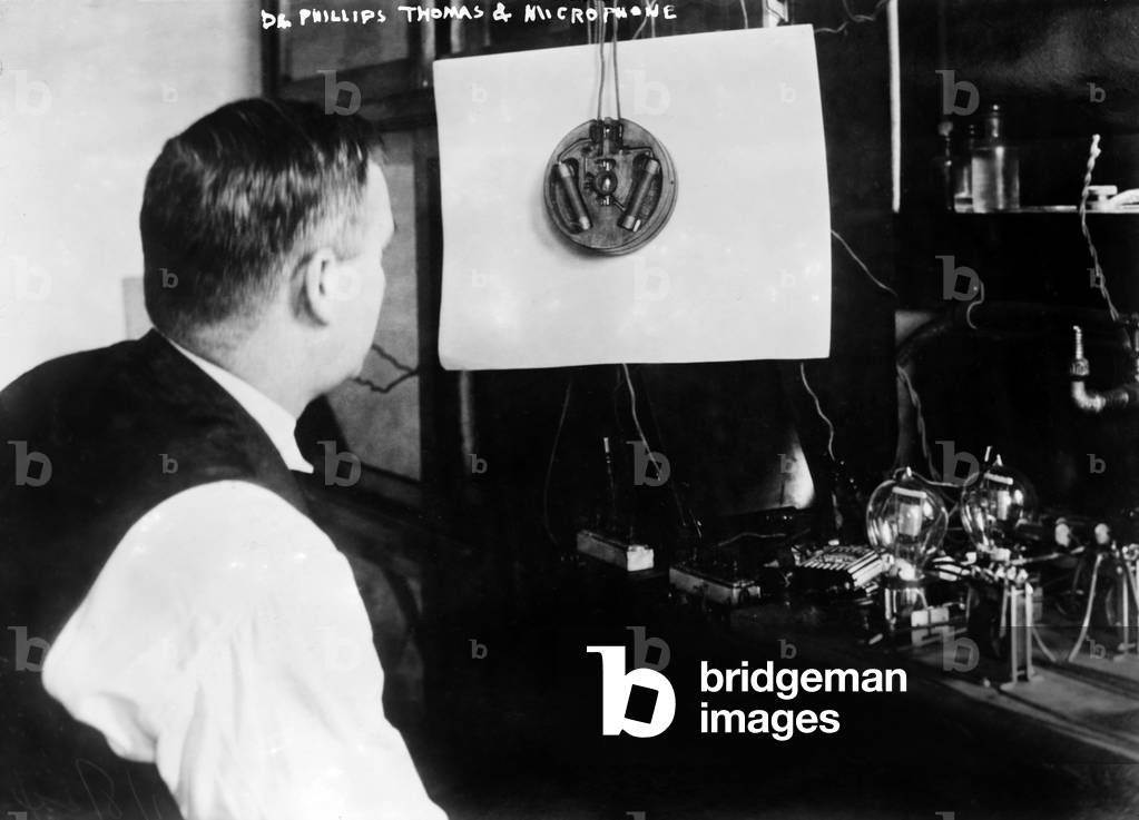 Image of Dr. Phillips Thomas, and early microphone, c.1890s