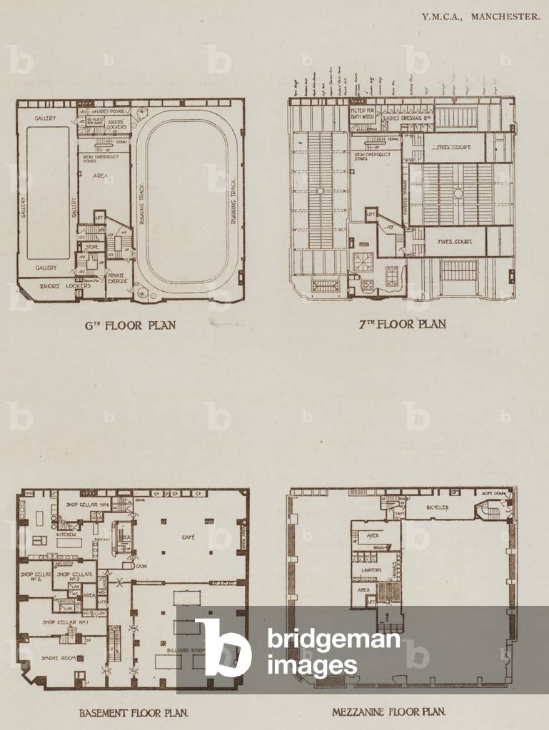 Image of YMCA, Manchester, 6th Floor Plan, 7th Floor Plan, Basement ...