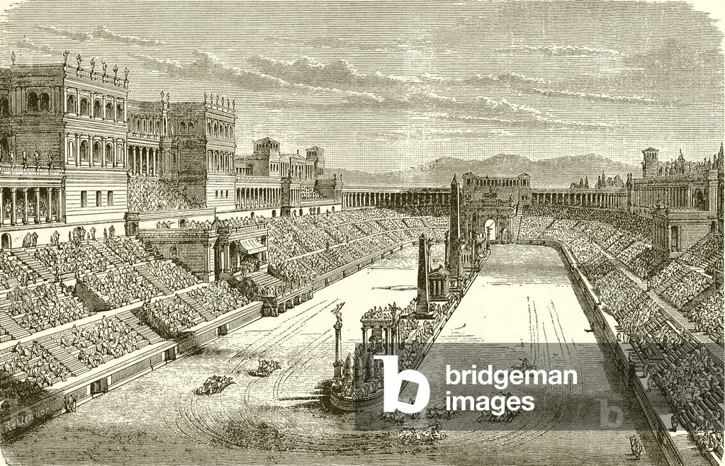Image of Ancient Arena restored--Showing a Chariot Race (engraving) by ...