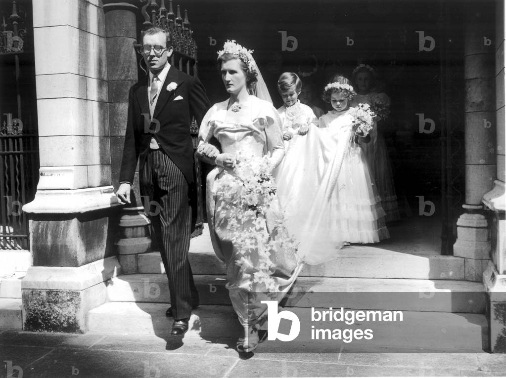 Image of The Hon Margaret Elphinstone married Denys Rhodes today, 31st July