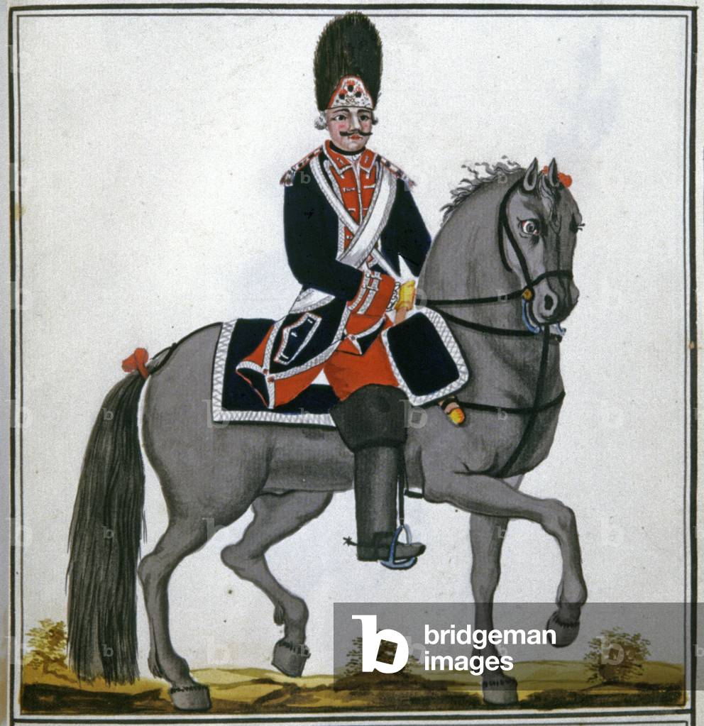 Image of Grenadier on horseback, 1768 (wtaercolour)