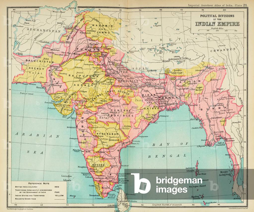 Image of Map of India showing political divisions of the Indian Empire ...