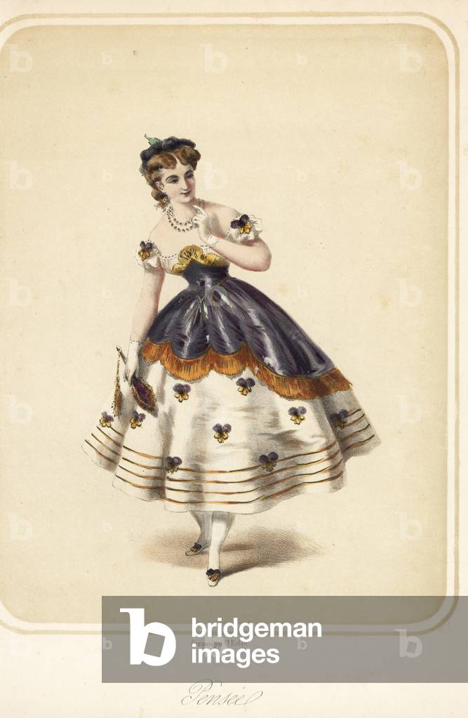Image of Woman in costume as a pansy for a masquerade ball,