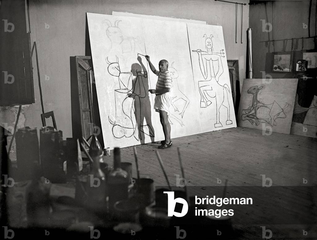 Image of Picasso and the Triptych, 1946 (b/w photo) by Picasso, Pablo ...