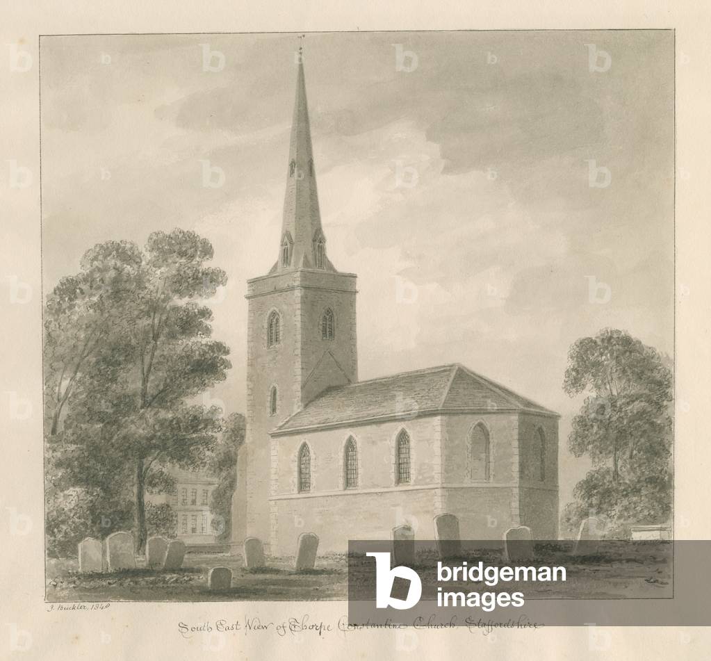 Image of Thorpe Constantine Church: sepia wash drawing, 1848 (drawing ...