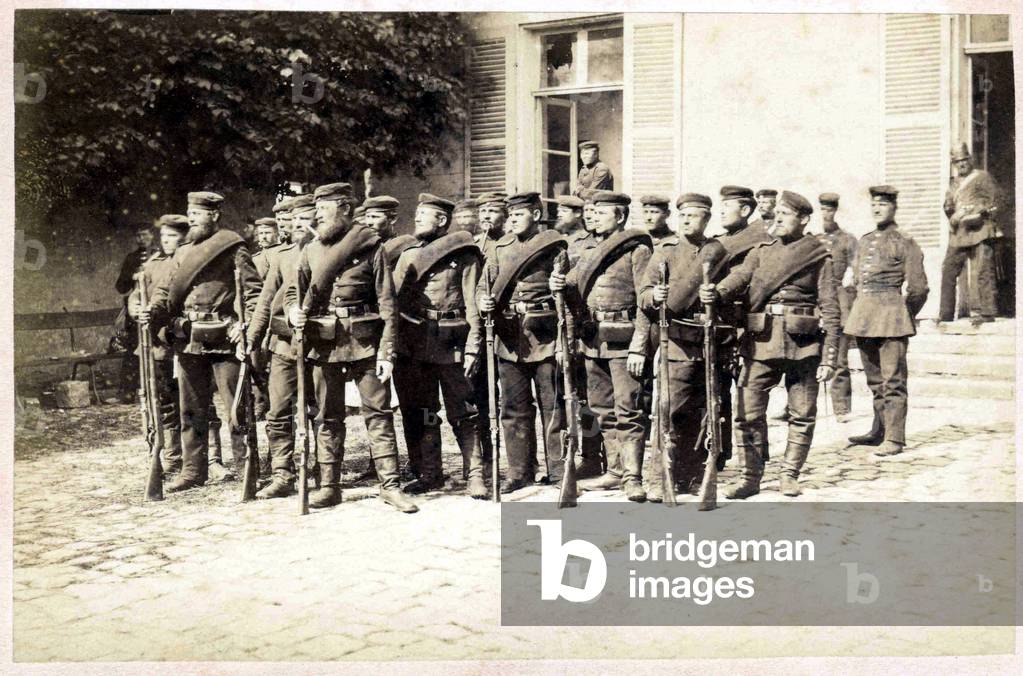 Image of Franco Prussian War, Prussian infantry armed with Dreyse needle guns