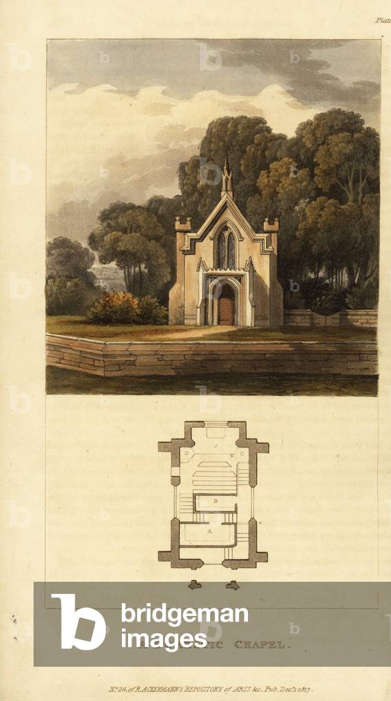 Image of Plan and elevation of a Regency Era, Gothic style domestic by ...