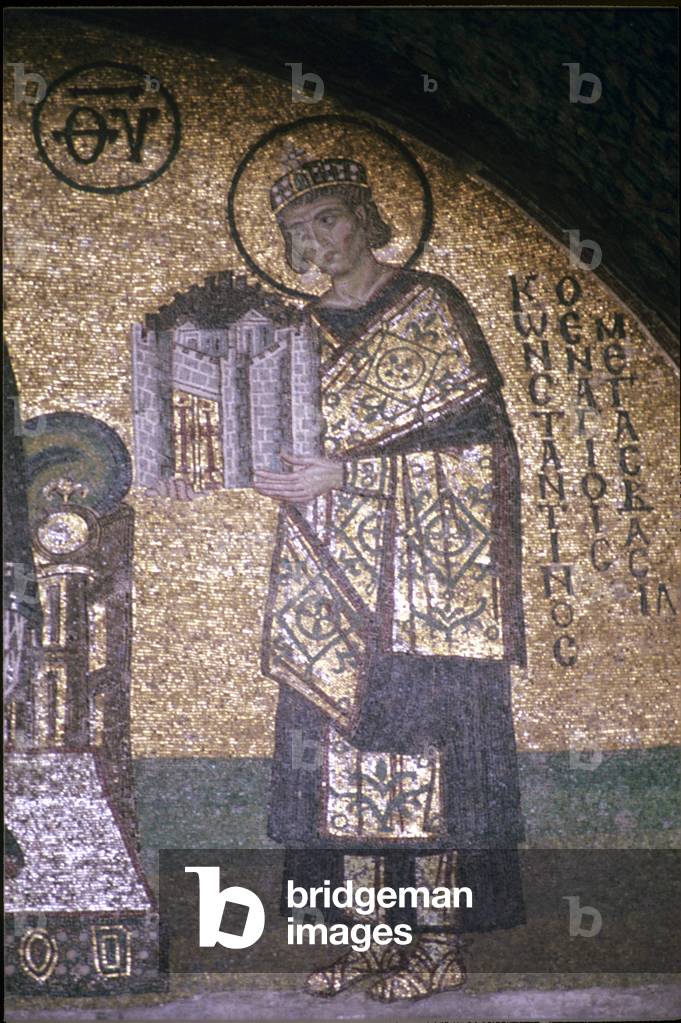 Image of Byzantine Emperor Constantine and model of Constantinople ...