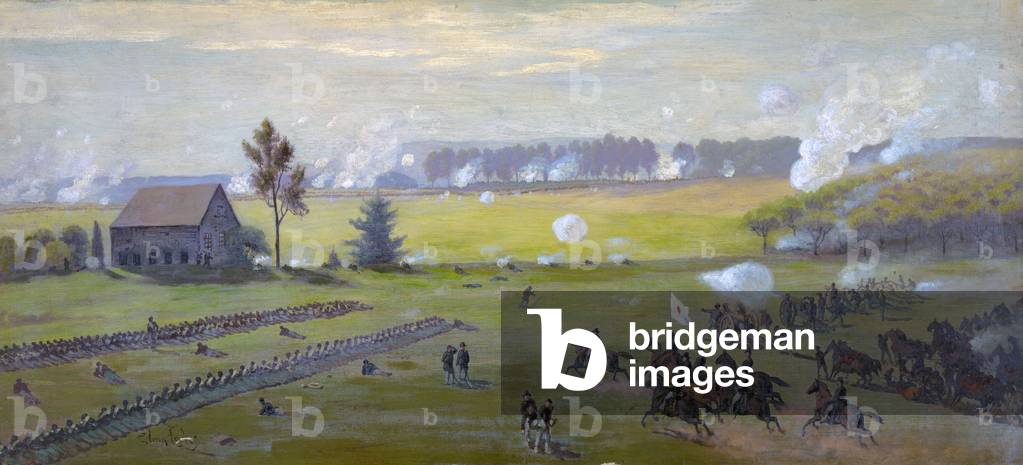 Image of The Civil War. The battle of Gettysburg. Oil painting by