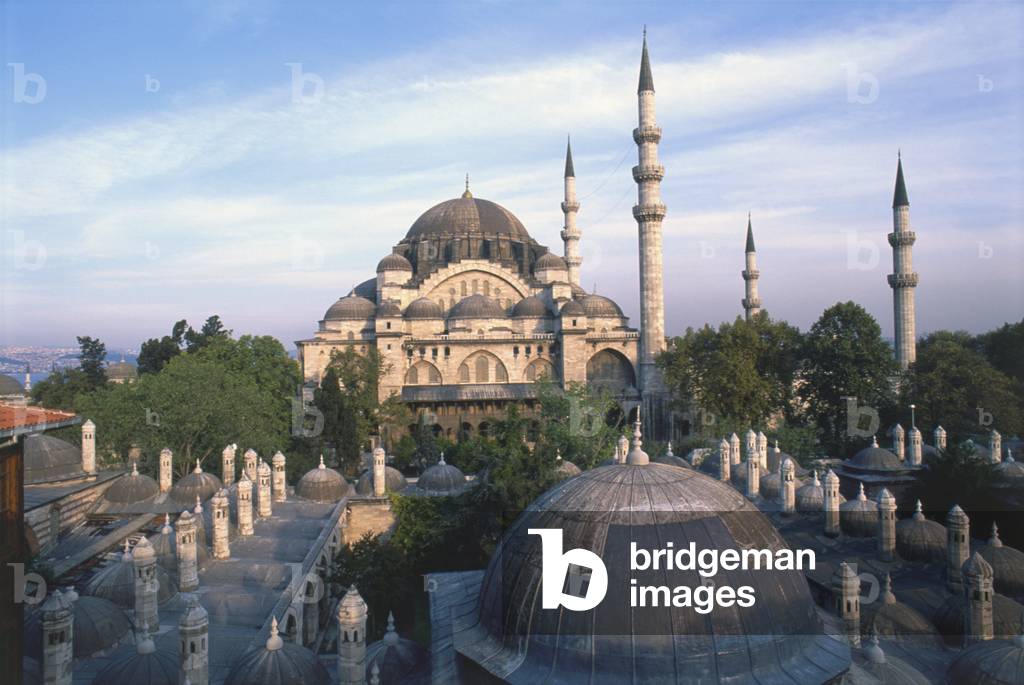 Image of Asia, Turkey, Istanbul, overview of the Suleymaniye Mosque ...