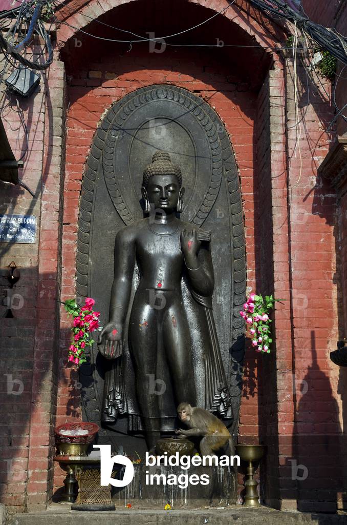 Image of Standing black Shakyamuni Buddha statue, Swayambhu (aka ...