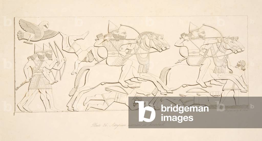 Image of Assyrian warriors on horseback, from Monuments of Nineveh, pub ...