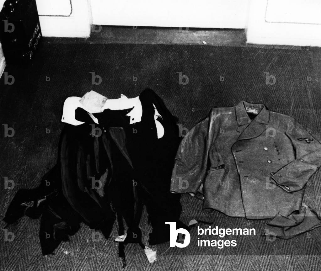 Image of Adolf Hitler's clothing from July 20, 1944 (b/w photo)