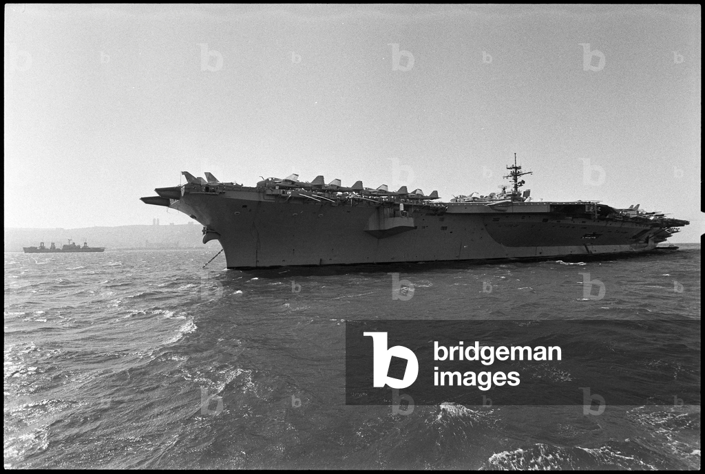 Image of USS John F. Kennedy lies off the port of Haifa