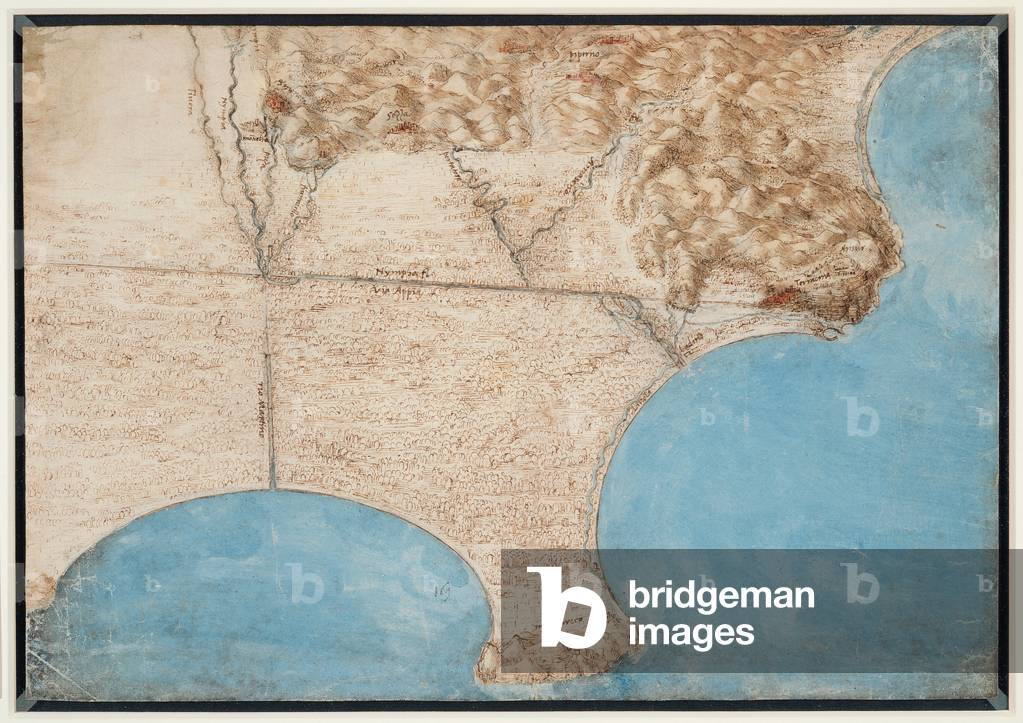 Image of A Map of the Pontine marshes, 1515 (pen & ink by Vinci ...