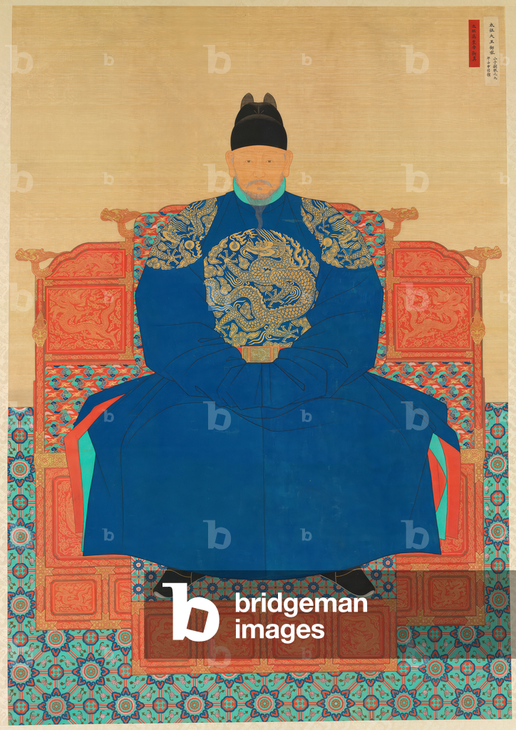 Image of King Taejo of Joseon, 1872 (ink and colour on silk) by Korean ...
