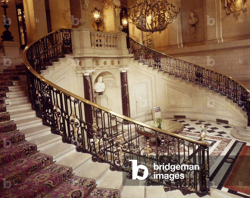 Image of Grand staircase in neoclassical style, Chateau de Ferrieres ...