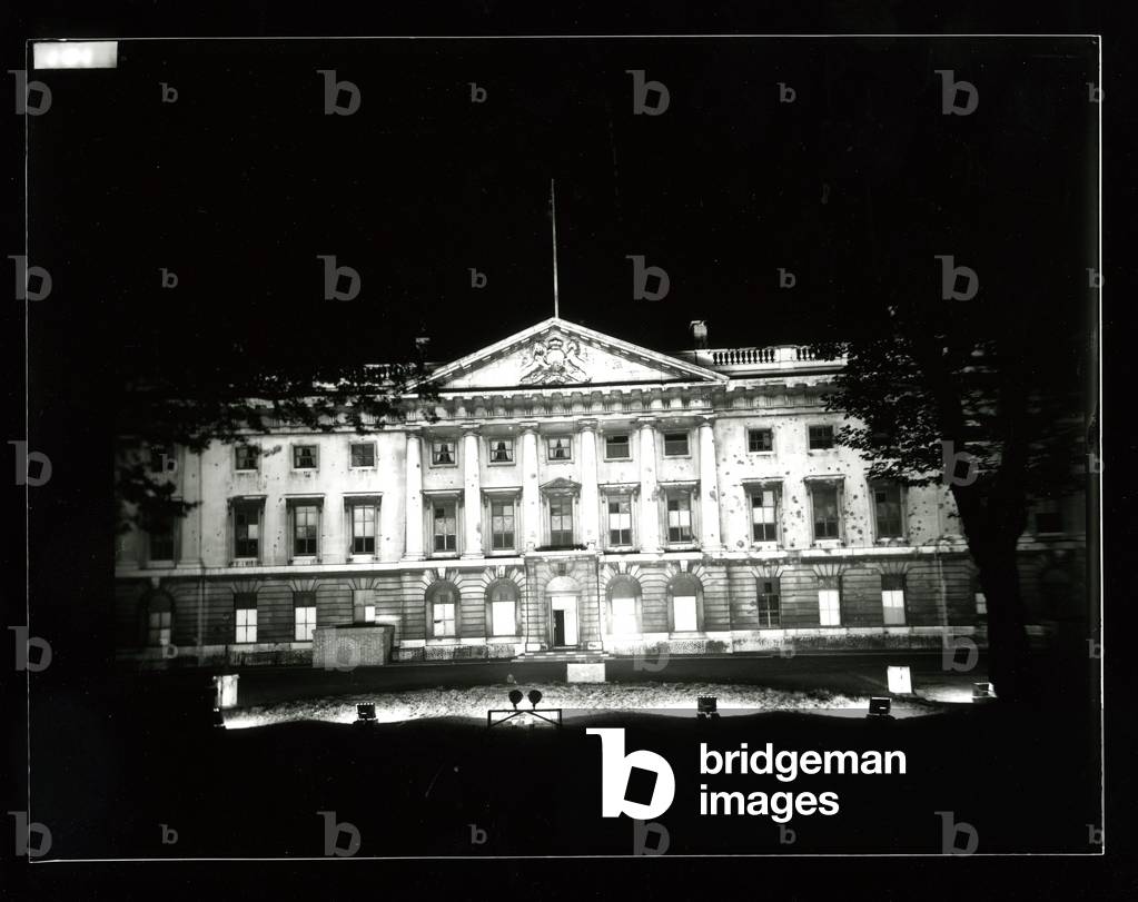 Image of A flood-lit image of the Royal Mint's main administrative ...