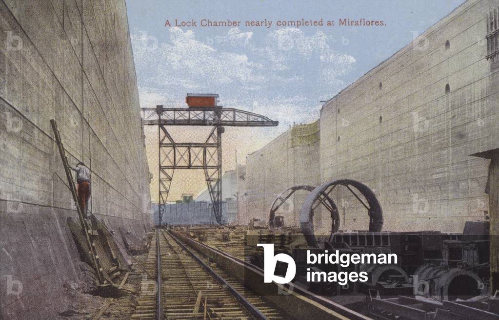 Image of Panama Canal, A Lock Chamber nearly completed at Miraflores ...