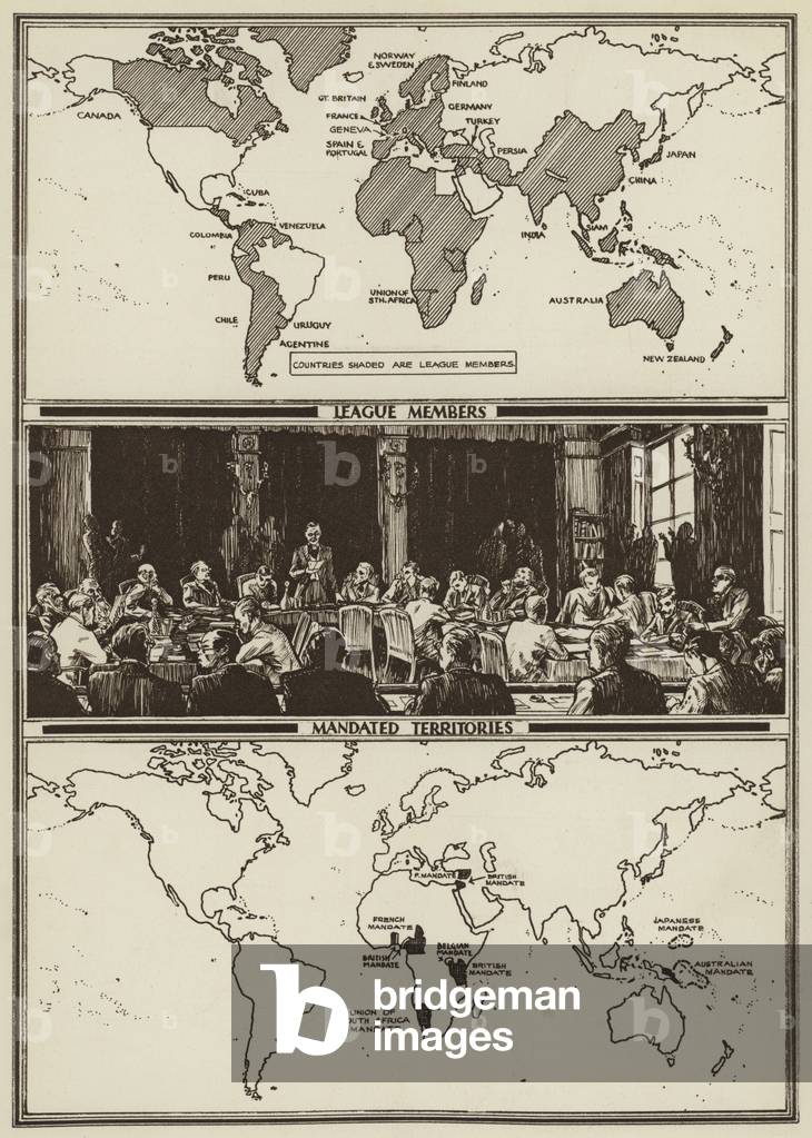 Image of Map of the world showing League of Nations members and by ...