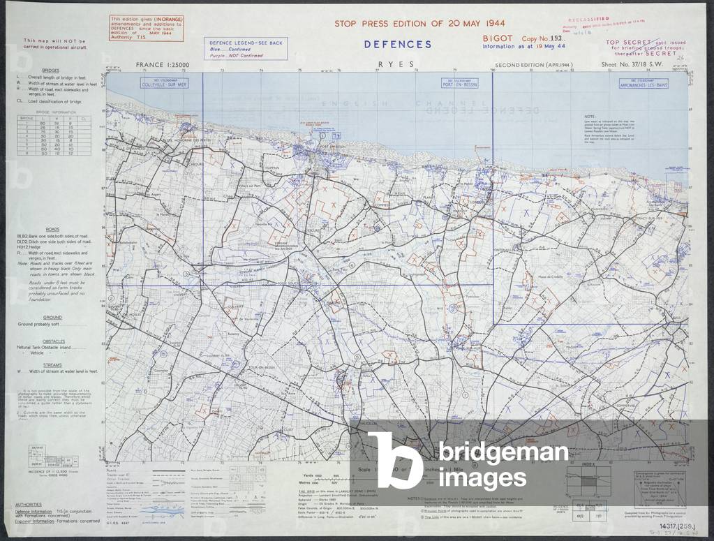 Image of Ryes, France. Gold beach. A map of the Second World