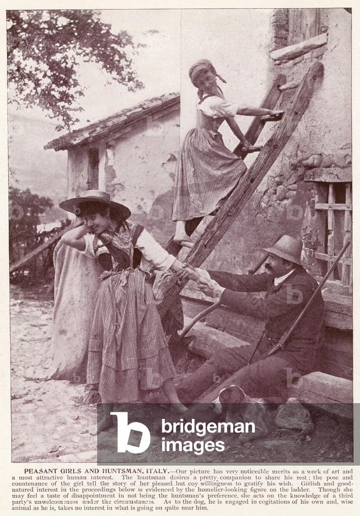 Image of Peasant Girls and Huntsman, Italy (b/w photo) by American ...