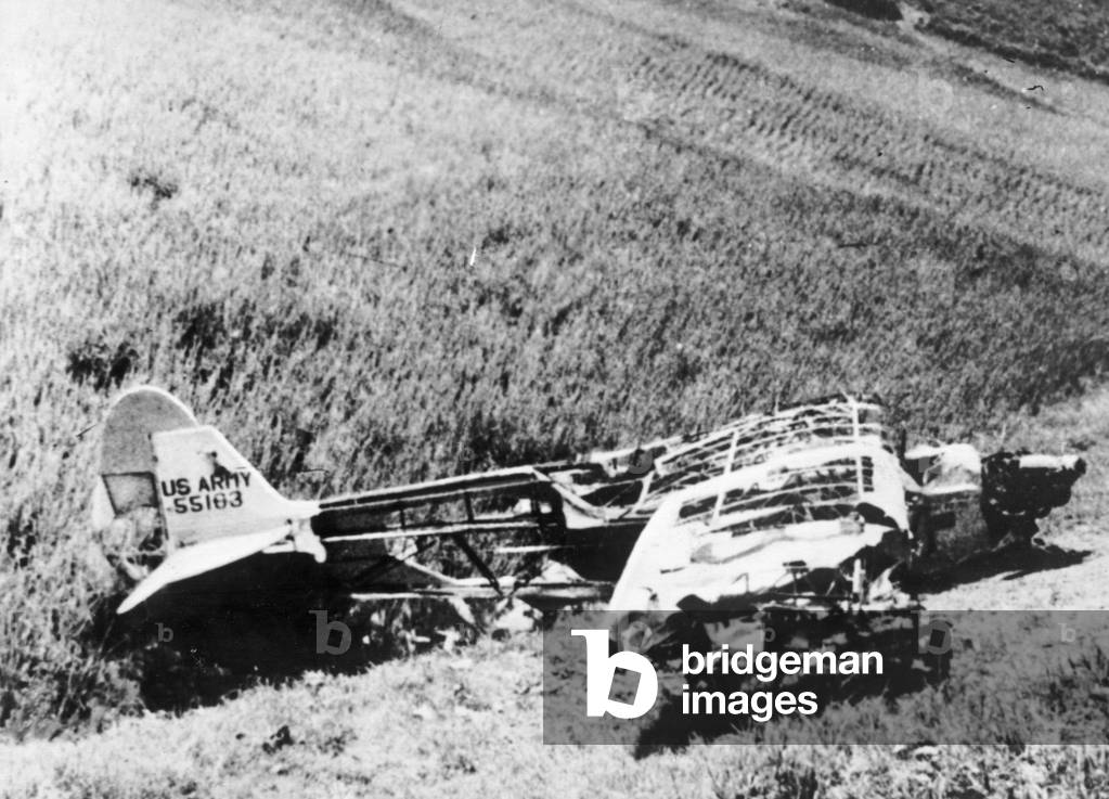 Image of American Fighter Plane shot down in Battle (b/w photo)