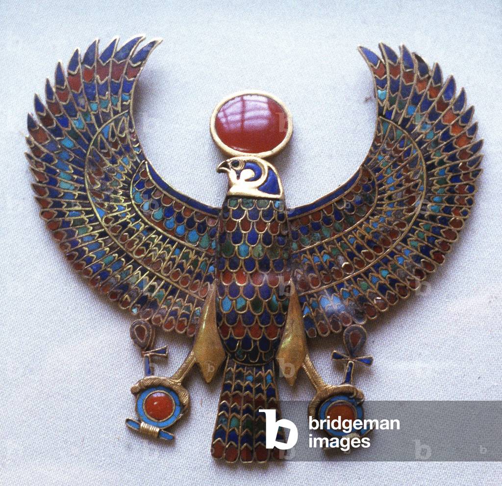 Image of Pectoral jewel from treasure of Tutankhamun showing falcon ...