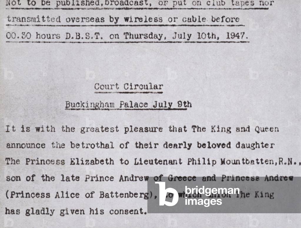Image of Announcement of the engagement of Princess Elizabeth and Lieutenant Philip by English ...