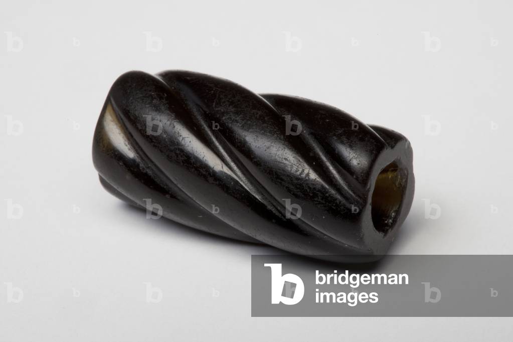 Image of Cylindrical bead with swirl patterns, c.1300-1500 (obsidian ...