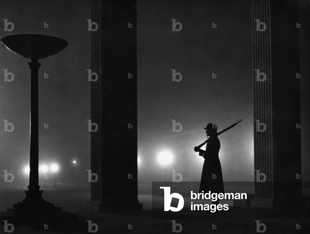 Image of SS guard at the Munich Temples of Honour (b/w photo)