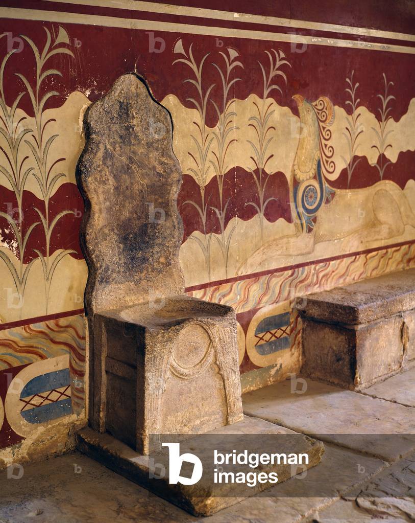 Image of Greece, Crete, Throne room of Knossos Palace, Detail seat of