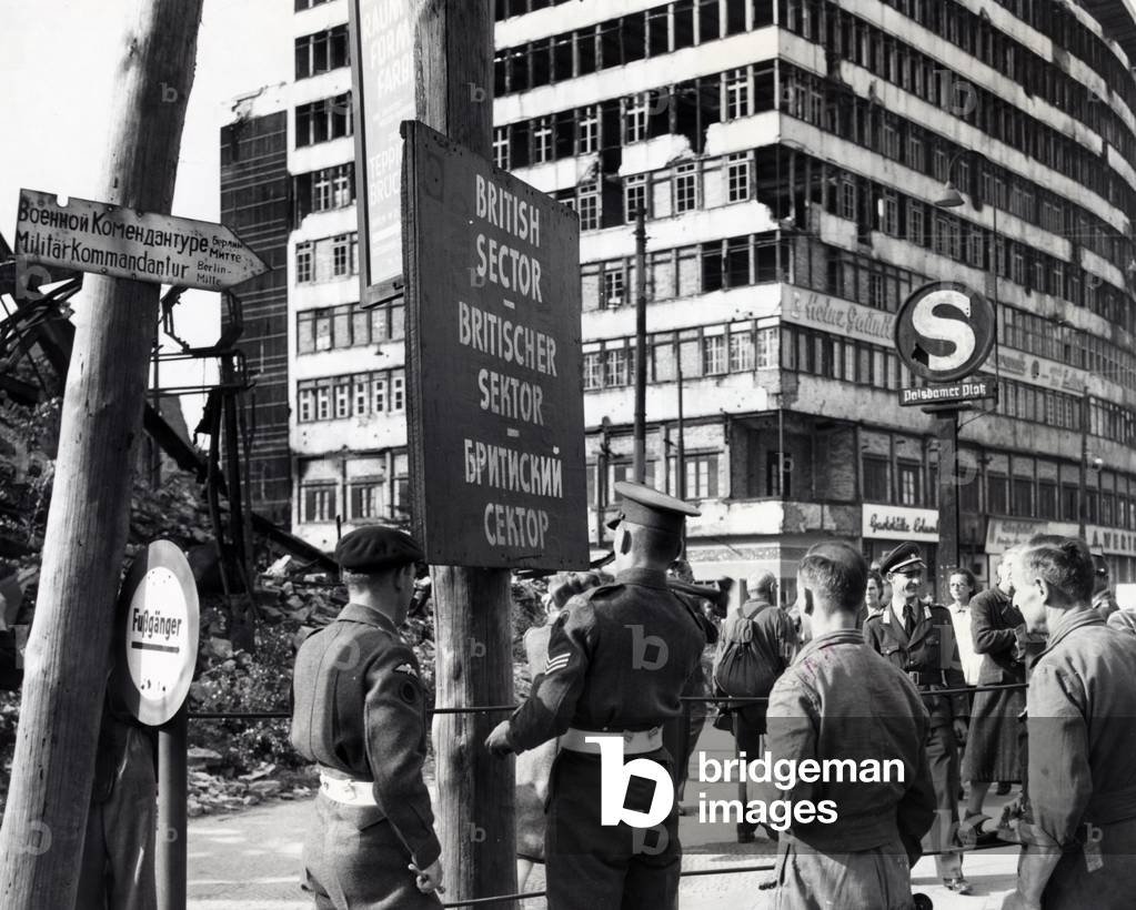 Image of British military police erecting a sign to mark division of by ...