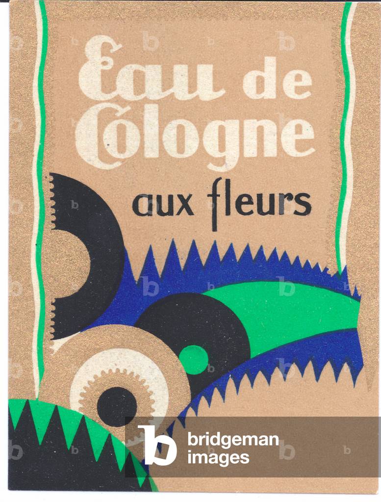 Image of An art deco perfume label for 'eau de cologne aux by English ...