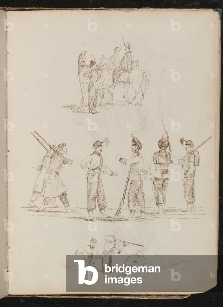 Image of Study of soldiers and horses (pen and ink) by Butler, Lady ...
