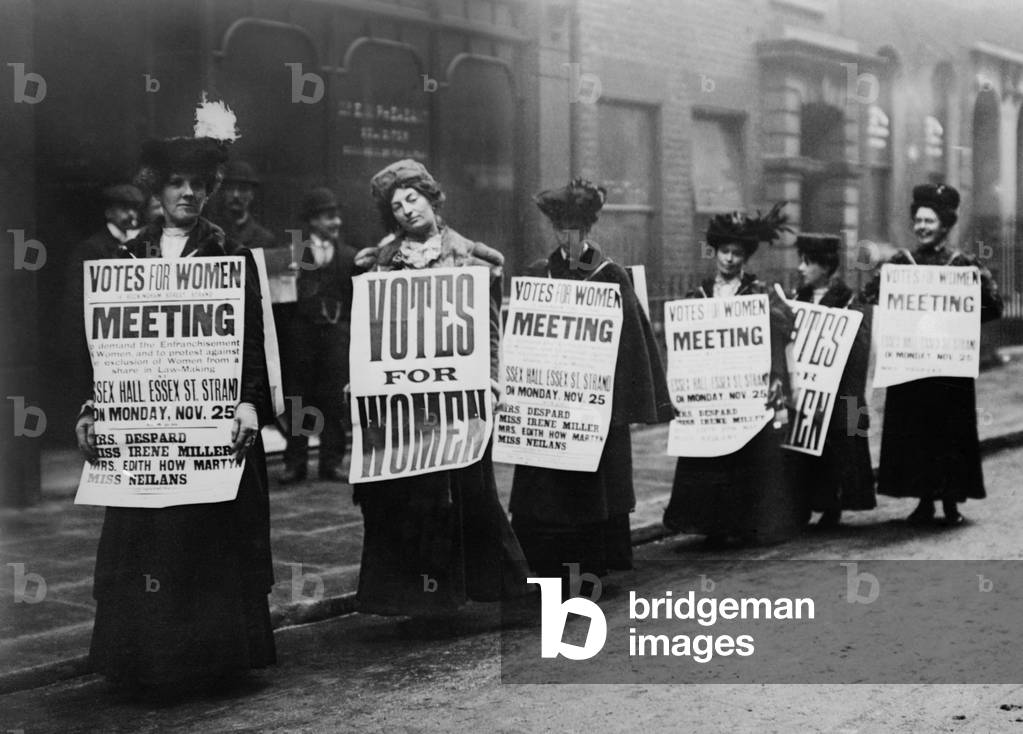 Image of English suffragettes demonstrating in London in 1907 or 1912. One