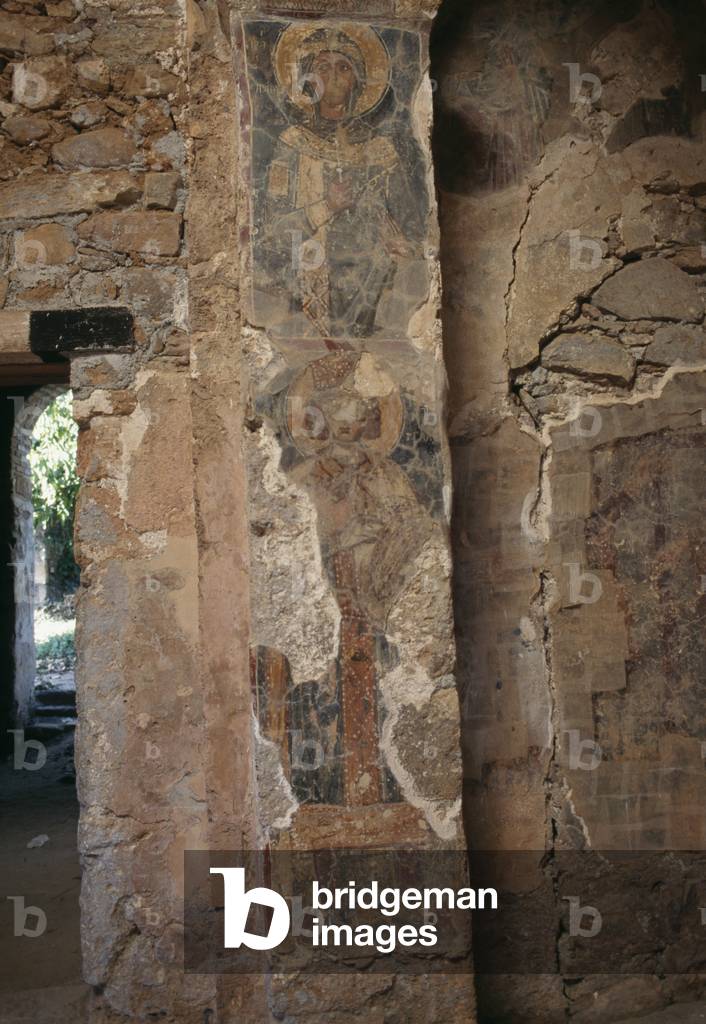 Image of Fresco depicting saint, Zoohodos Pigi, Alikianos, Crete ...
